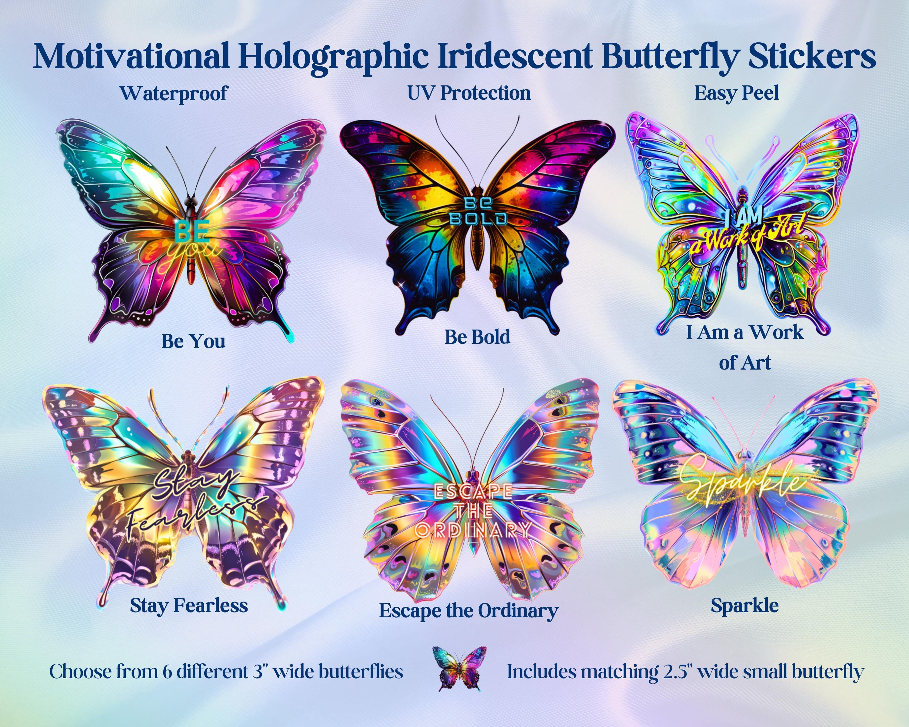 Holographic Motivational Butterfly Stickers. Waterproof. Choose From 6 ...