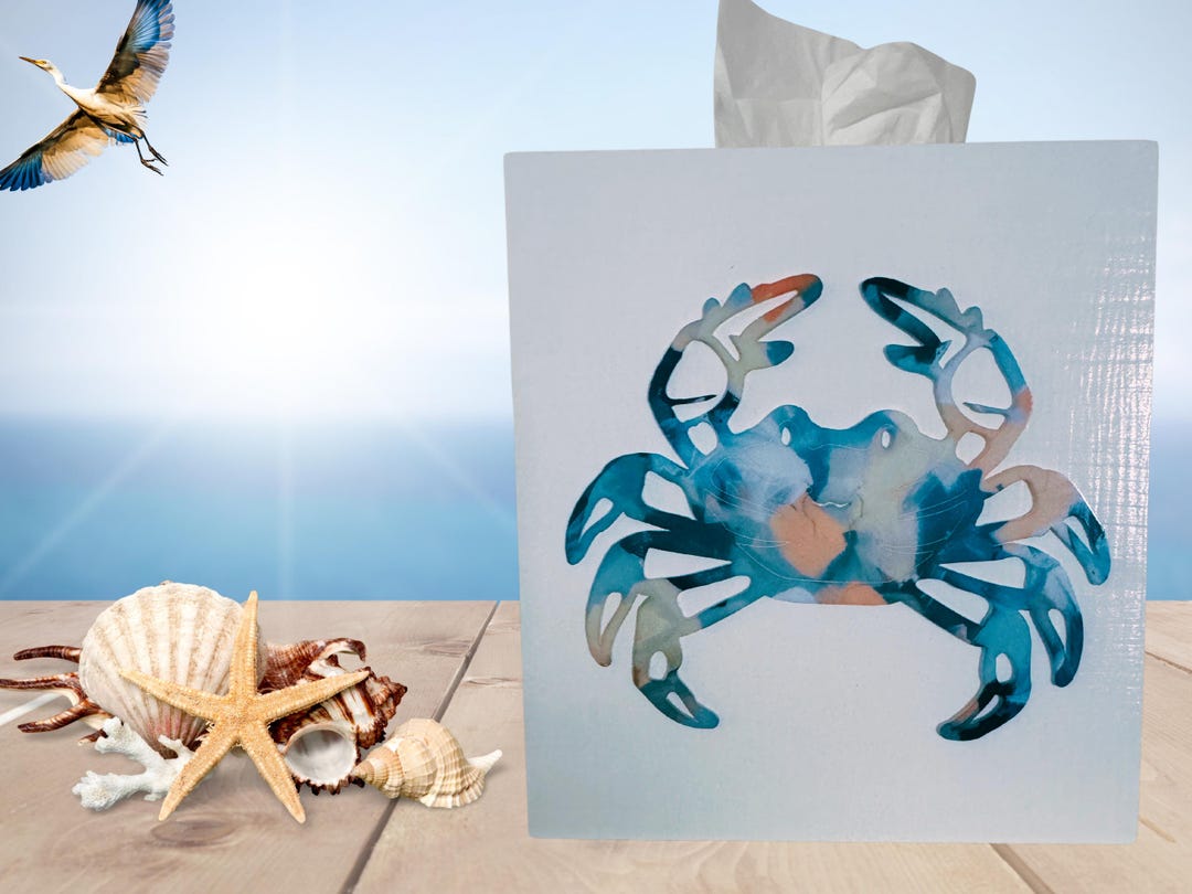 Whimsical Coastal Wood Tissue Box Cover. Unique and Colorful Crab ...