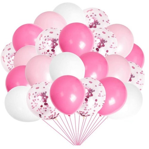 20 Pcs Pink Confetti Balloons/hot Pink Light Pink White and - Etsy