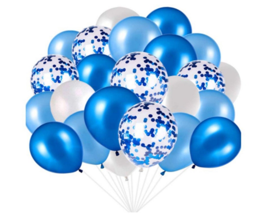 Royal Blue Confetti Latex Balloons / Blue Light Blue and - Etsy