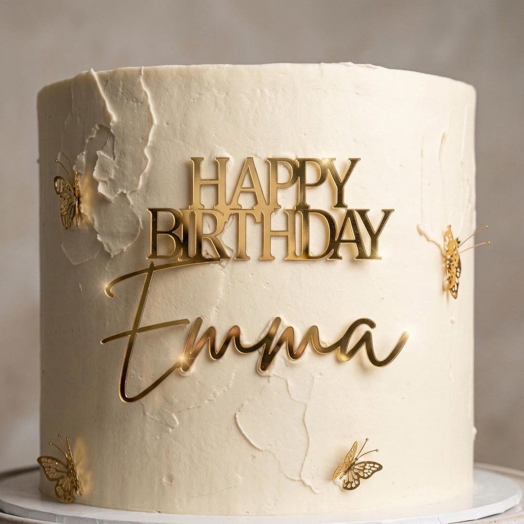 Personalized Happy Birthday Cake Charm: Mirror Acrylic Name Topper - Etsy