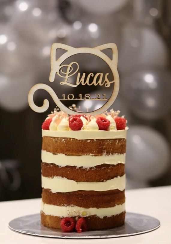 Wood Birthday Cake Topper/cute Cat Cake Topper/personalized | Etsy