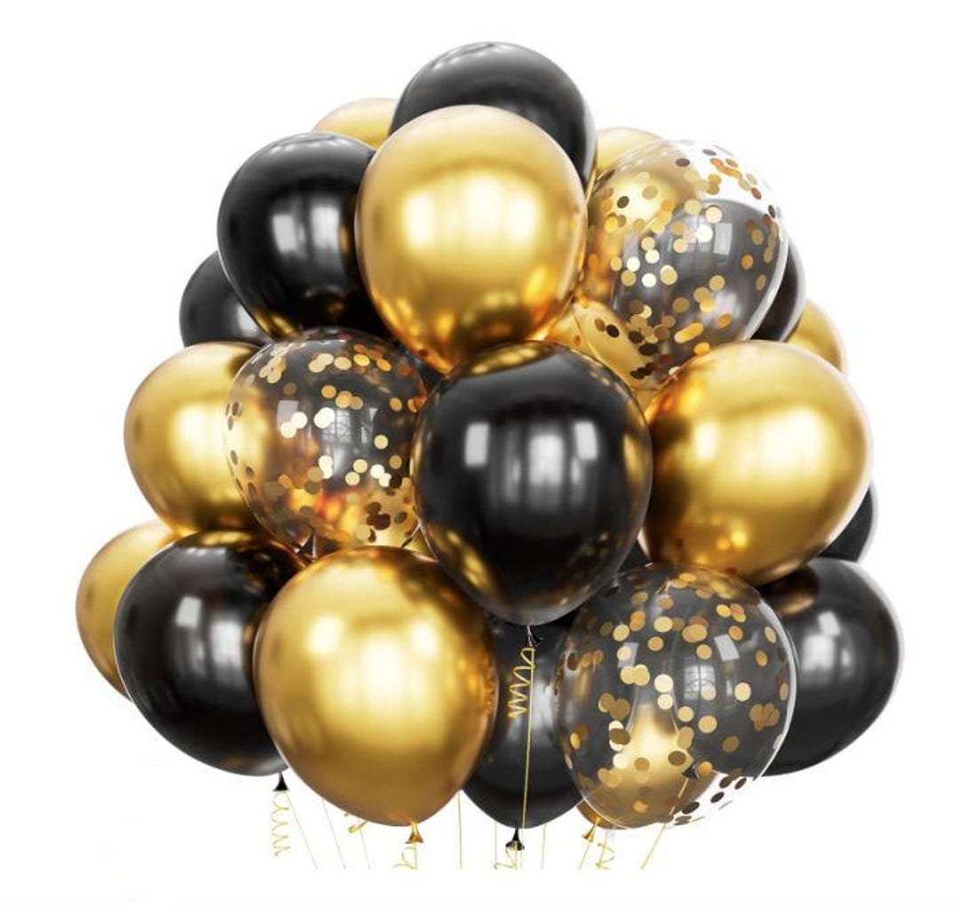 Black and Gold Metallic Chrome & Gold Confetti Balloon/retirement ...