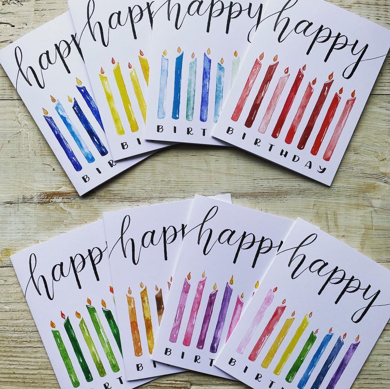 Happy Birthday Candle Greeting Cards Set of 8 Assorted - Etsy