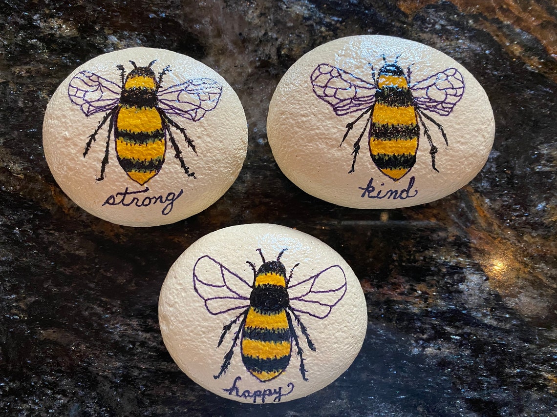 Hand painted Rock Bee Inspirational: Be Strong Be Kind Be | Etsy