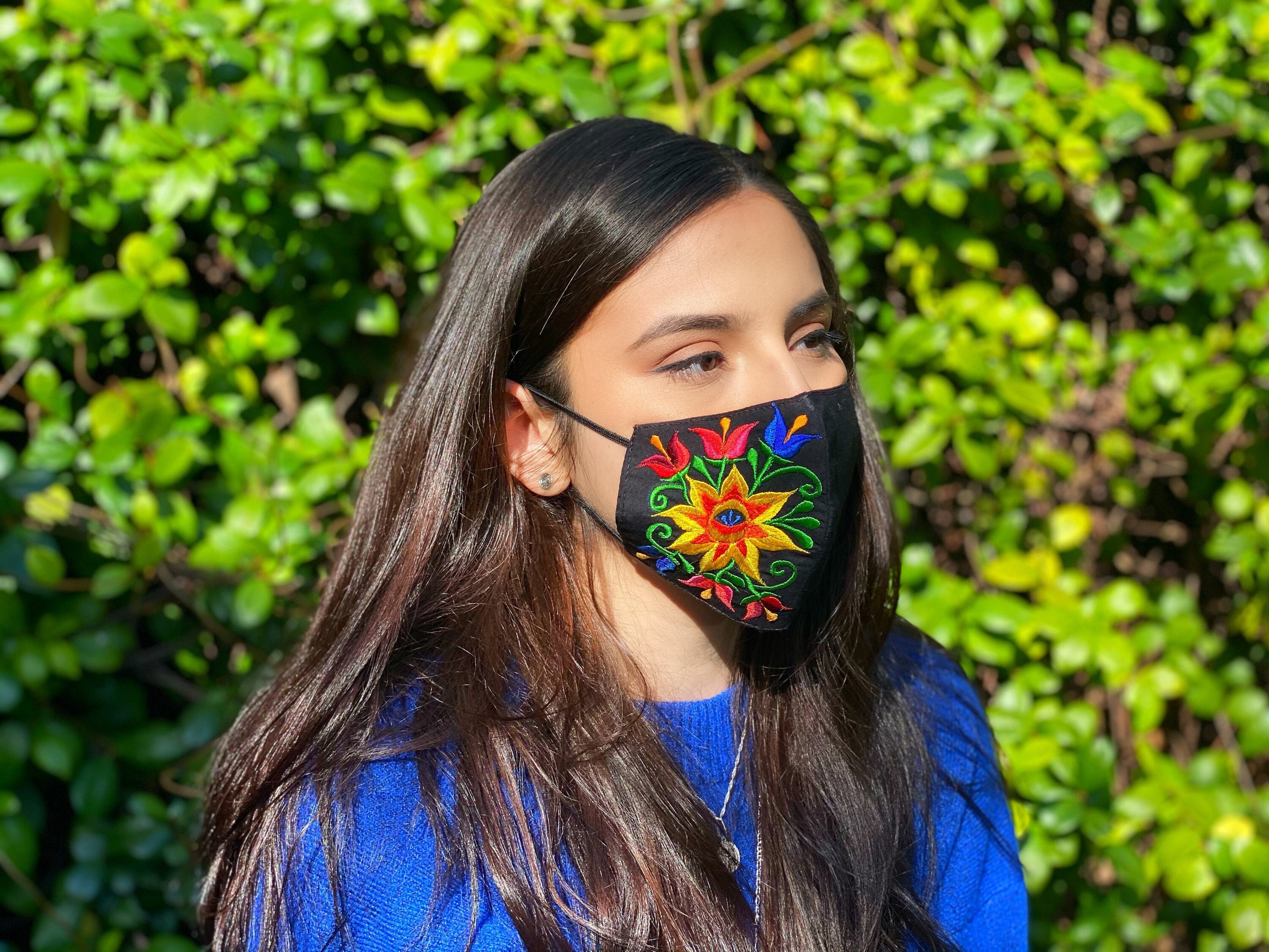 Embroidered Face Mask Black Double Layer Elastic Ear Loop Hand ...