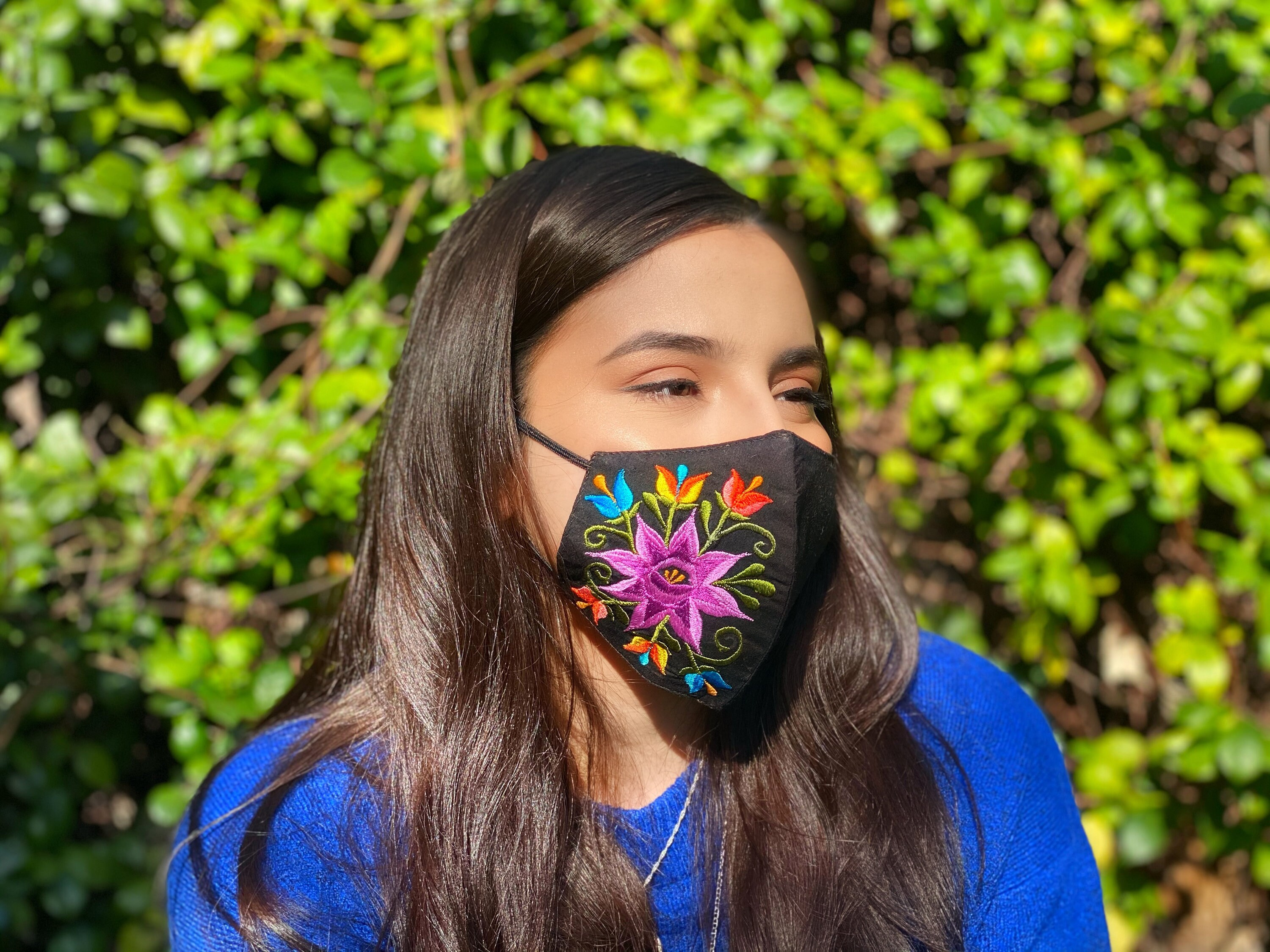 Embroidered Face Mask Black Double Layer Elastic Ear Loop Hand ...