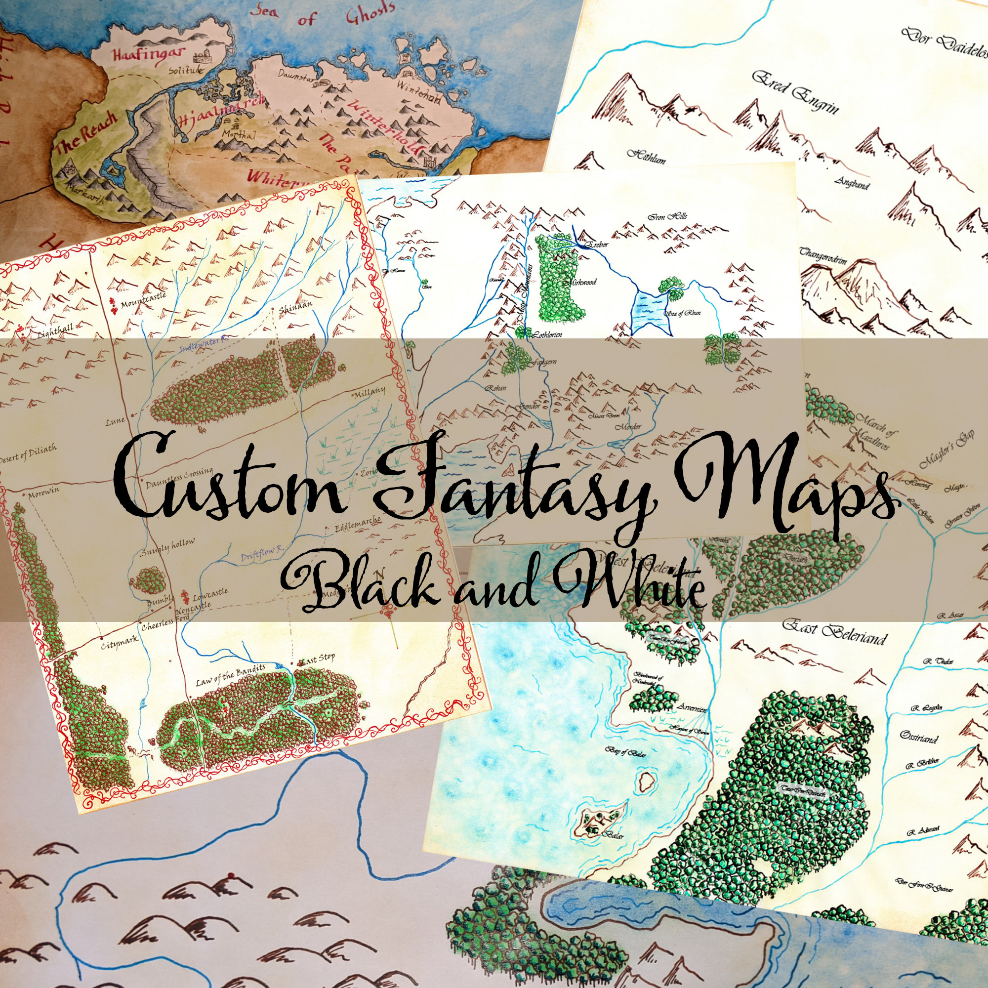CUSTOM Fantasy Map- Black and White - Etsy