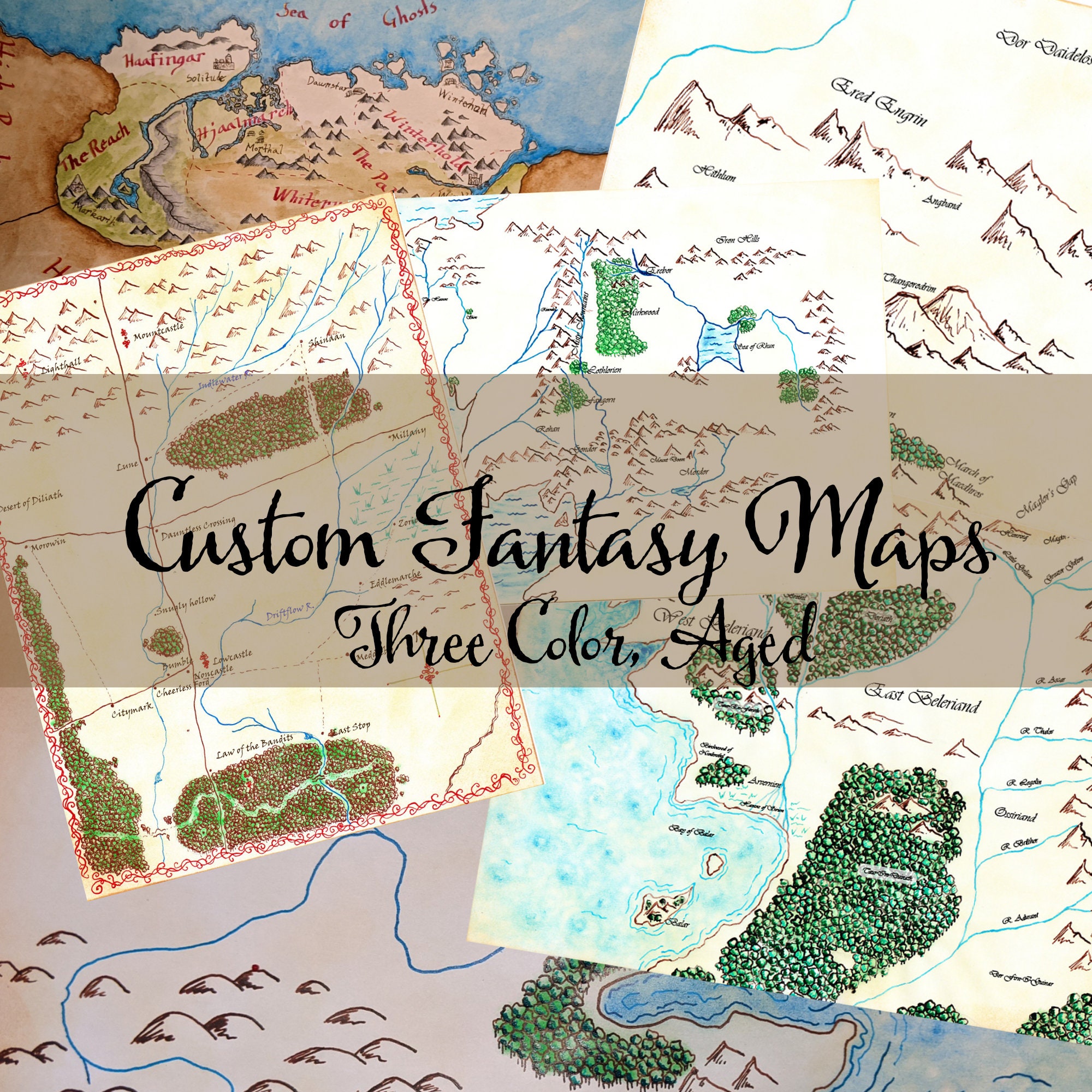 CUSTOM Fantasy Map- Three Color, Aged - Etsy