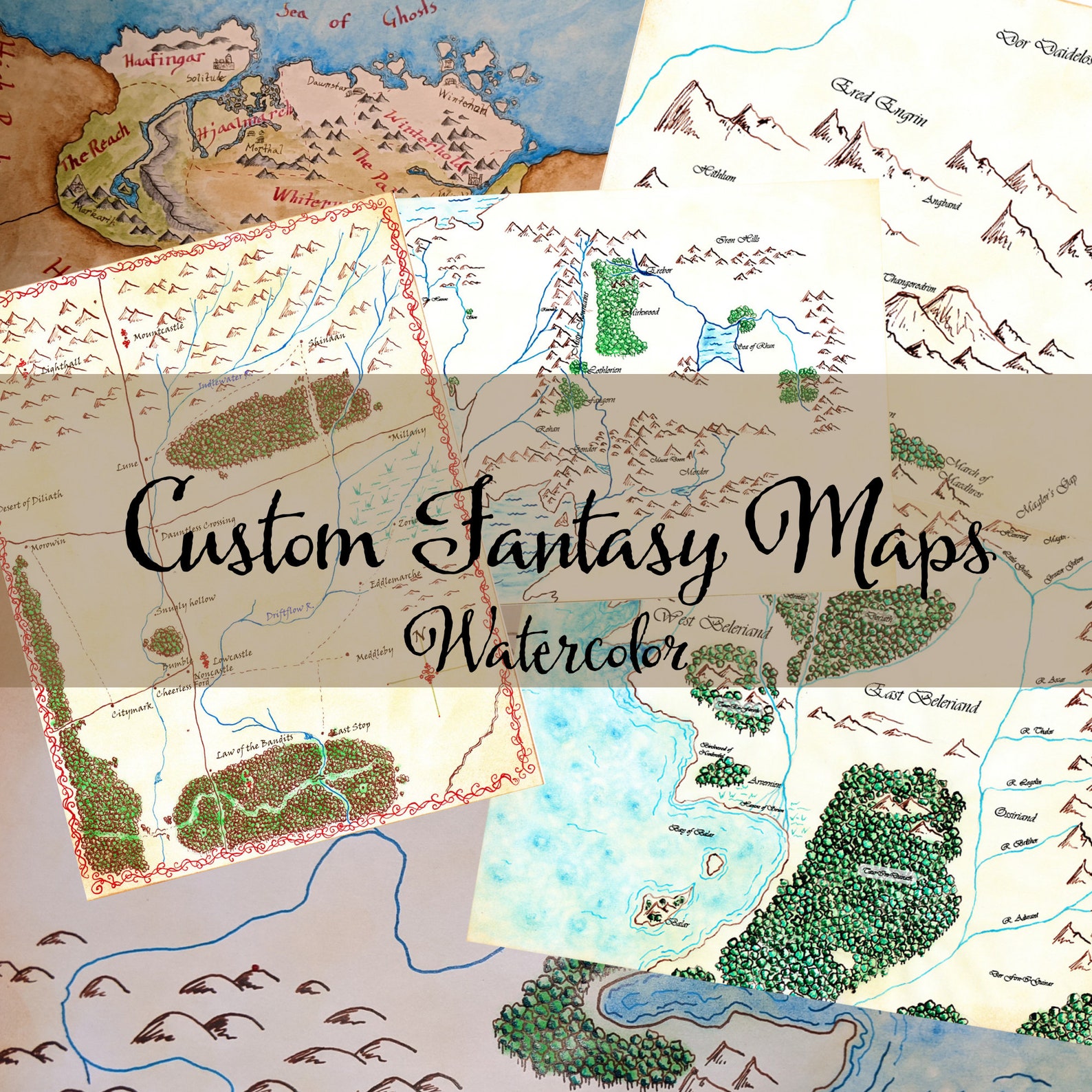 CUSTOM Fantasy Map Aged Watercolor - Etsy