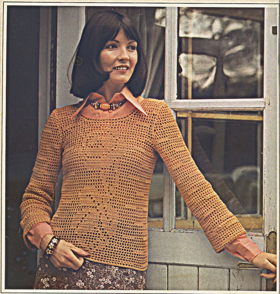 Crocheted Sweater, 1970's Style, Vintage Pattern, High Resolution ...