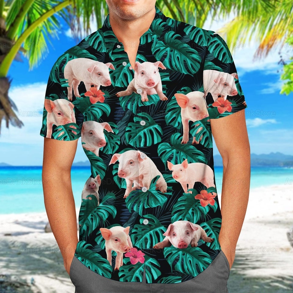 Pig Hawaiian Shirts, Pig Lovers, Pig Shirts, Pig Button Up Shirt sold ...