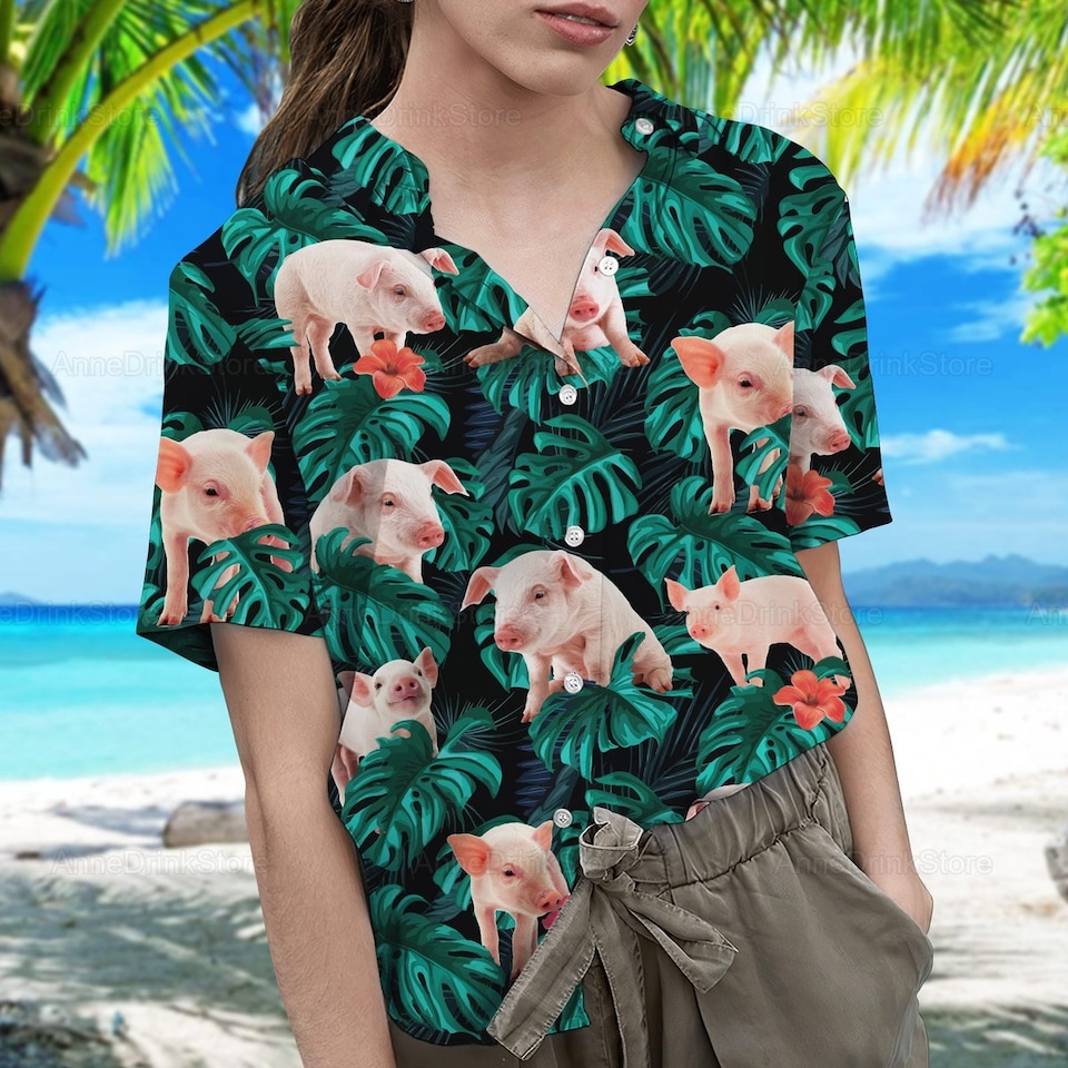 Pig Hawaiian Shirts, Pig Lovers, Pig Shirts, Pig Button Up Shirt sold ...
