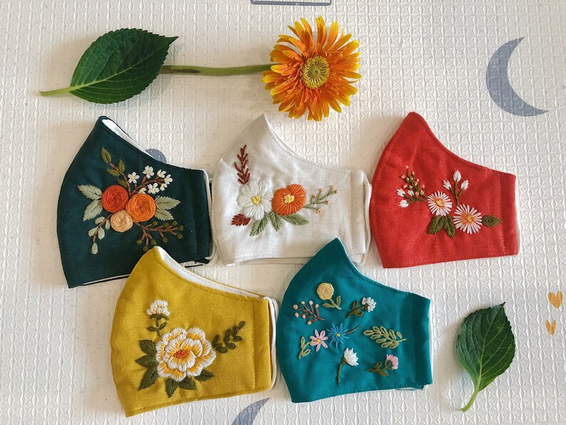 Combo 5 Linen Face Mask Embroidery Face Mask Face Mask With | Etsy
