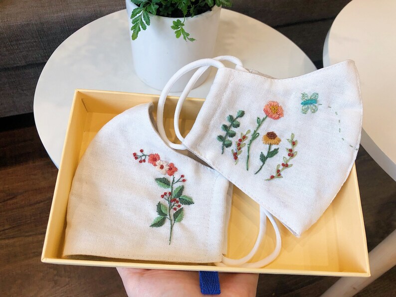 Combo 2 Linen Face Masks Embroidery Face Mask Hand | Etsy