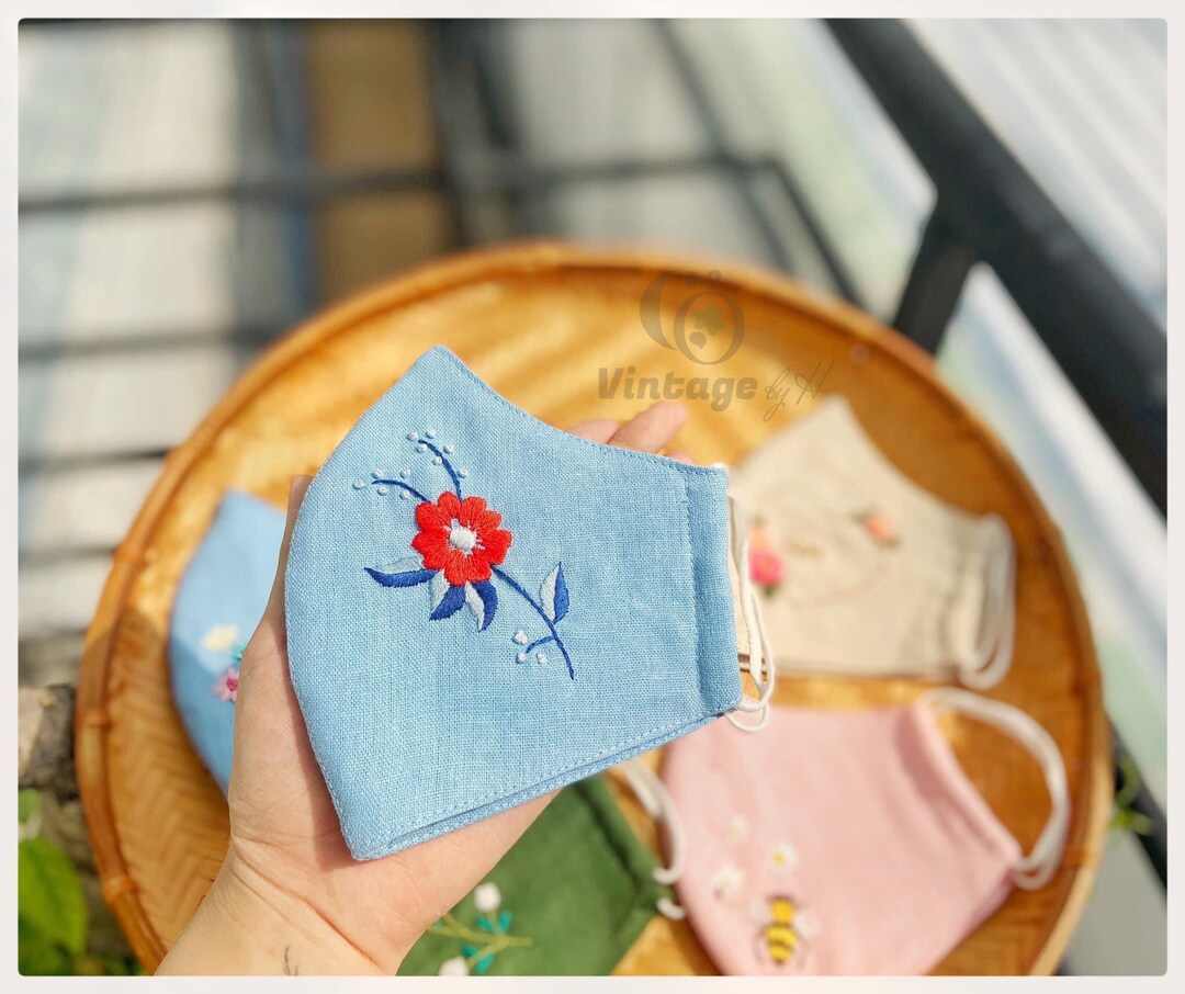 Hand Linen Face Mask Embroidery Face Mask Face Mask With - Etsy
