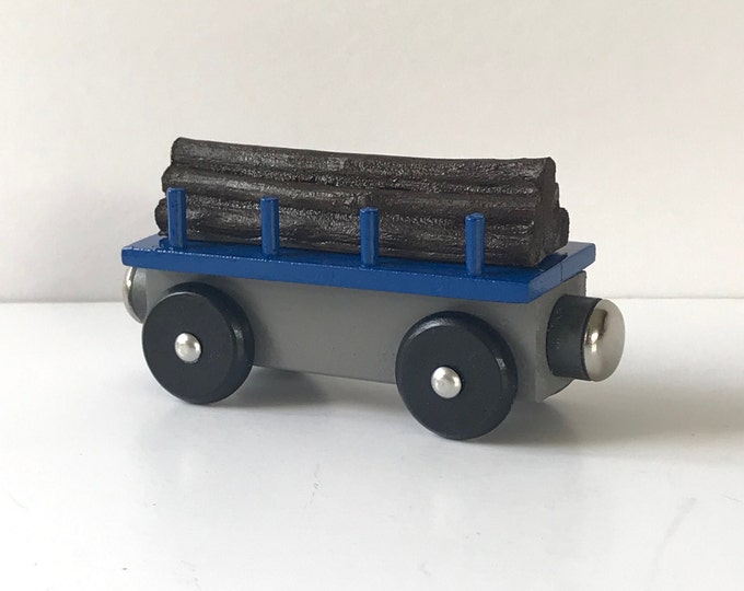 Wooden Toy Train Log Hauler Car W/ Load, New 2-3/4" Magnetic for All ...
