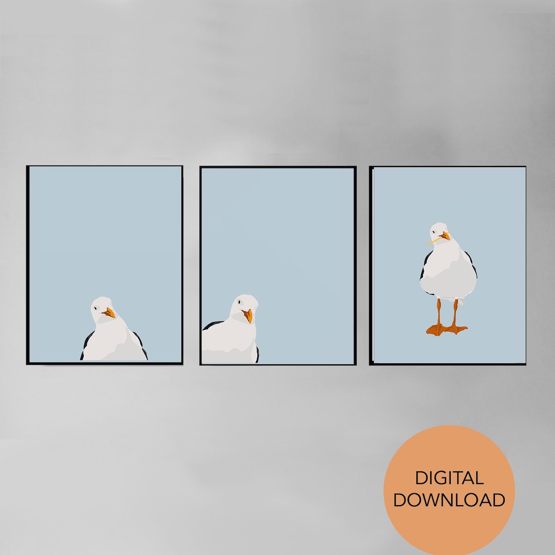 Seagull Print Set of 3, Printable Wall Art, Art Prints, Digital ...
