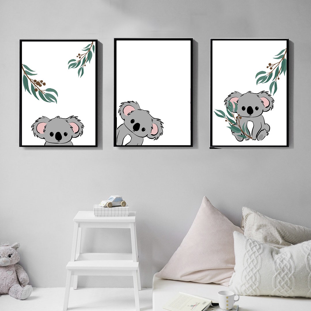 Koala Print Set of 3, Printable Wall Art, Art Prints, Digital Download ...