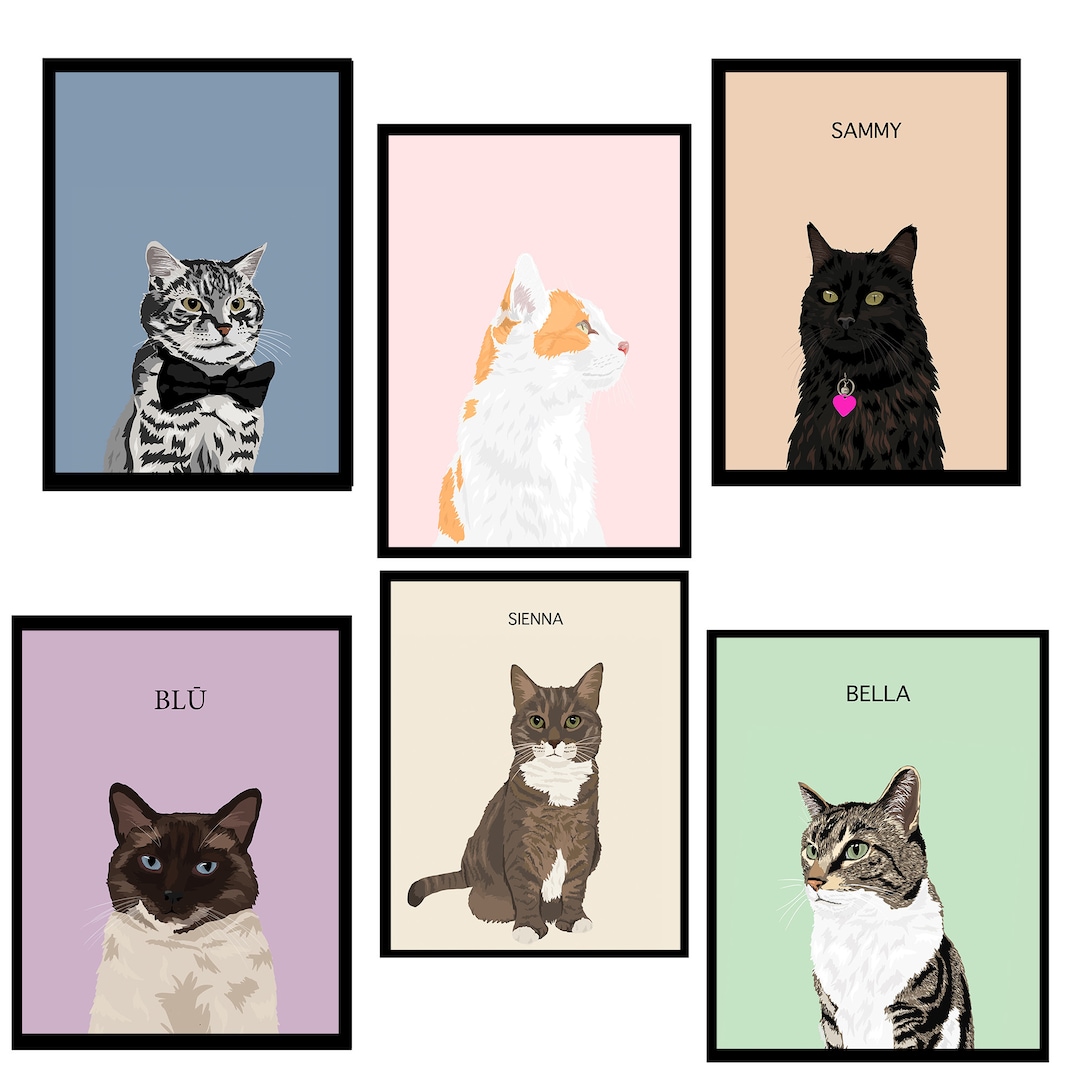 Custom Cat Portrait | Digital Art File | Custom Gift | Personalised ...
