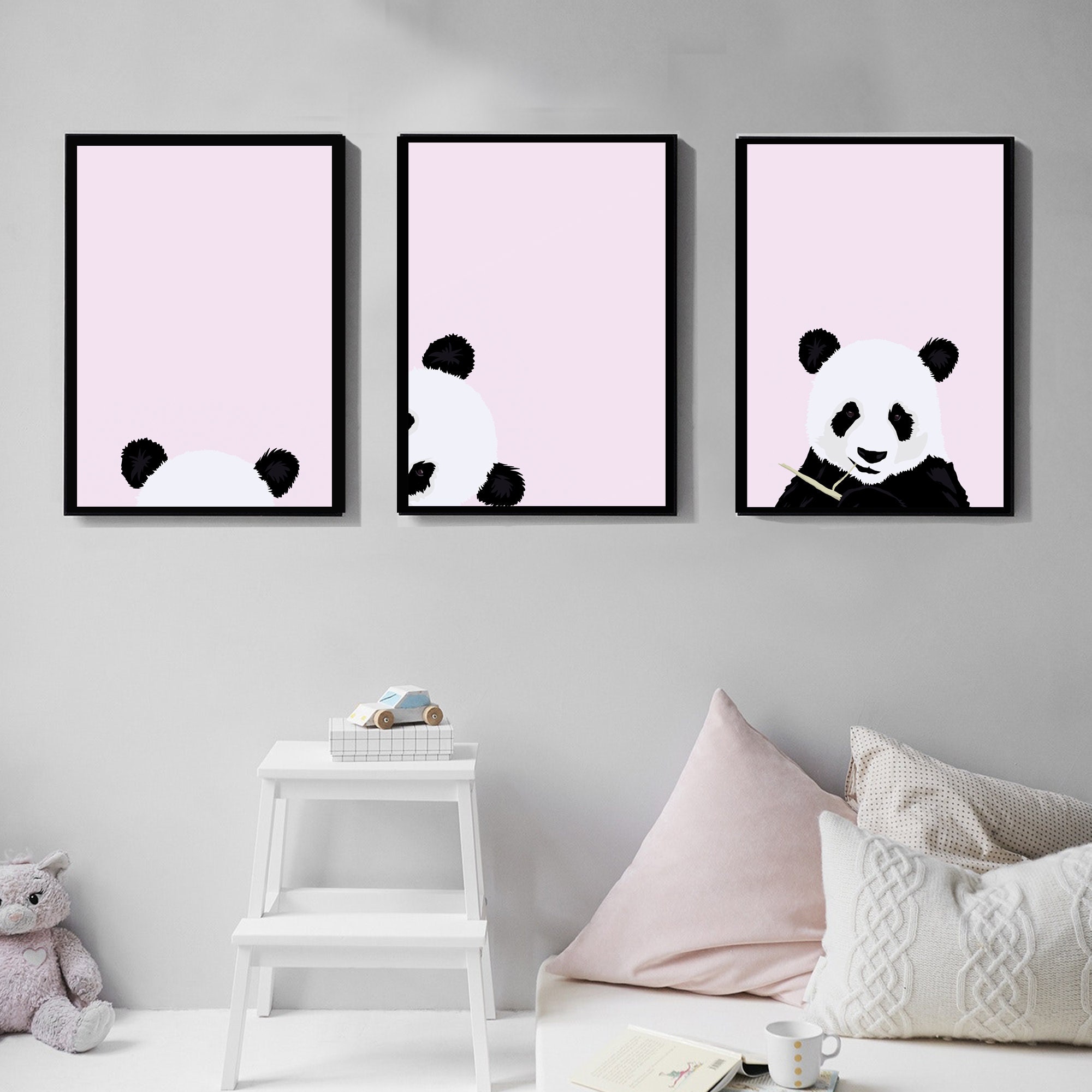 Pink Panda Print Set of 3 Printable Wall Art Art Prints - Etsy