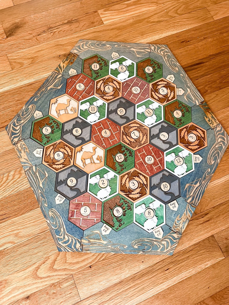 Custom Stained Wooden Catan Board | Engraved Wedding Gift - Etsy