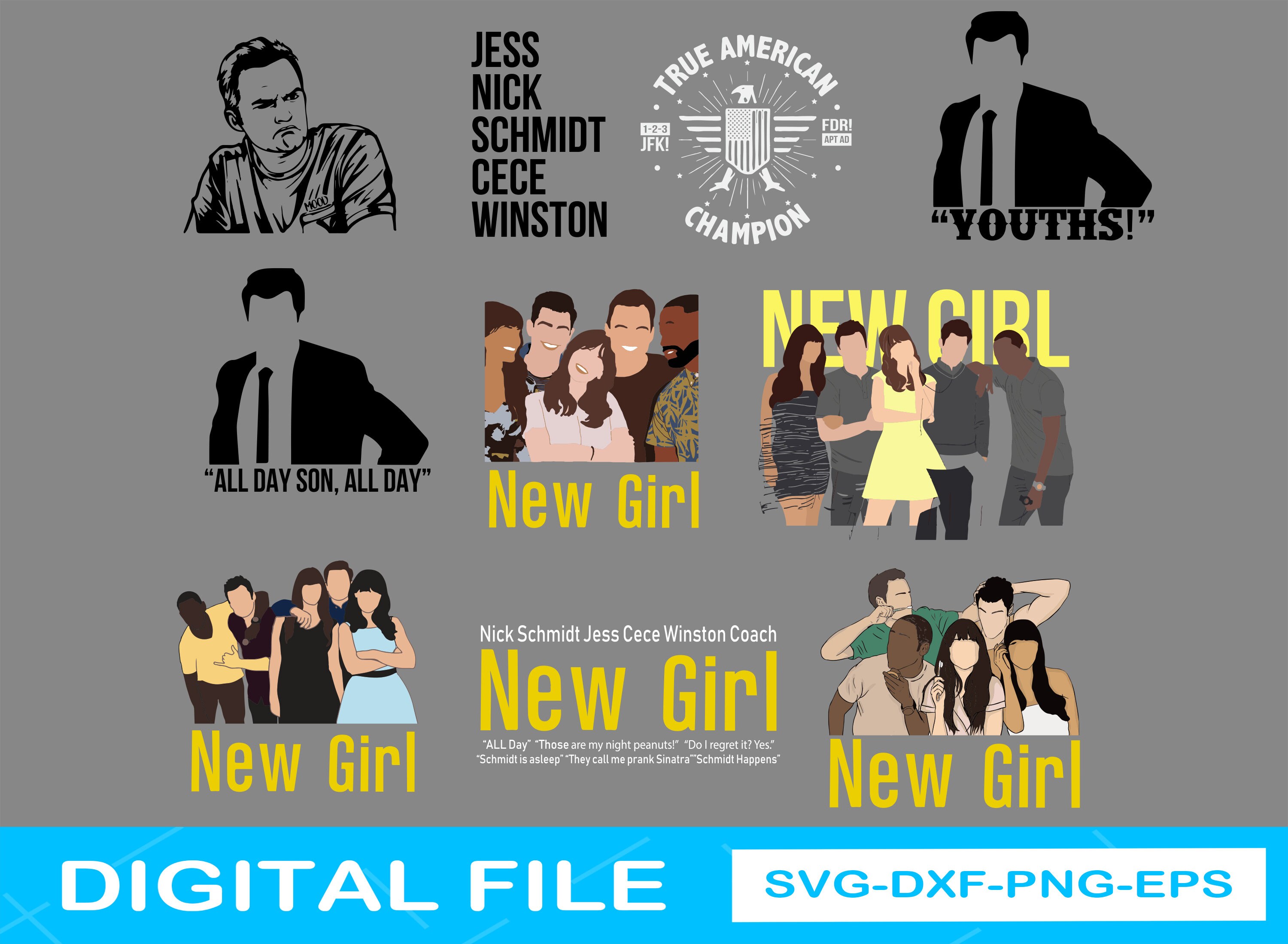 New Girl TV Show SvG Jess Nick Schmidt Cece Winston Svg | Etsy