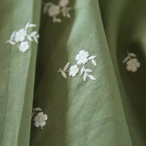 Green Floral Cotton Linen Fabric, Embroidered Fabric, Flower Linen ...
