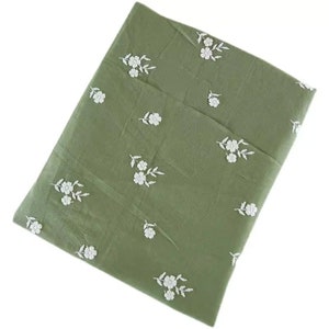 Green Floral Cotton Linen Fabric, Embroidered Fabric, Flower Linen ...