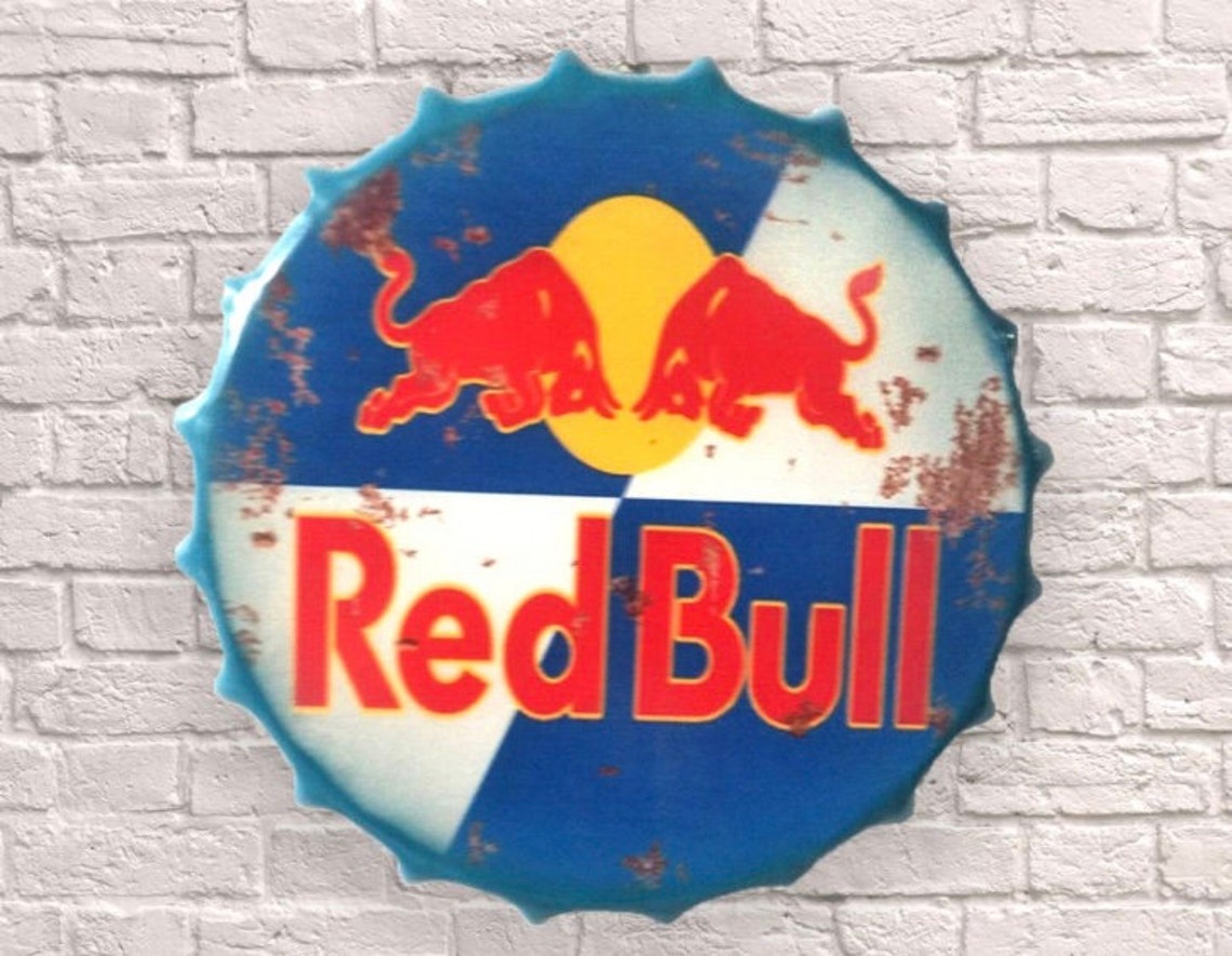 Large Red Bull Metal Bottle Top Sign Wall Art Plaque | Etsy
