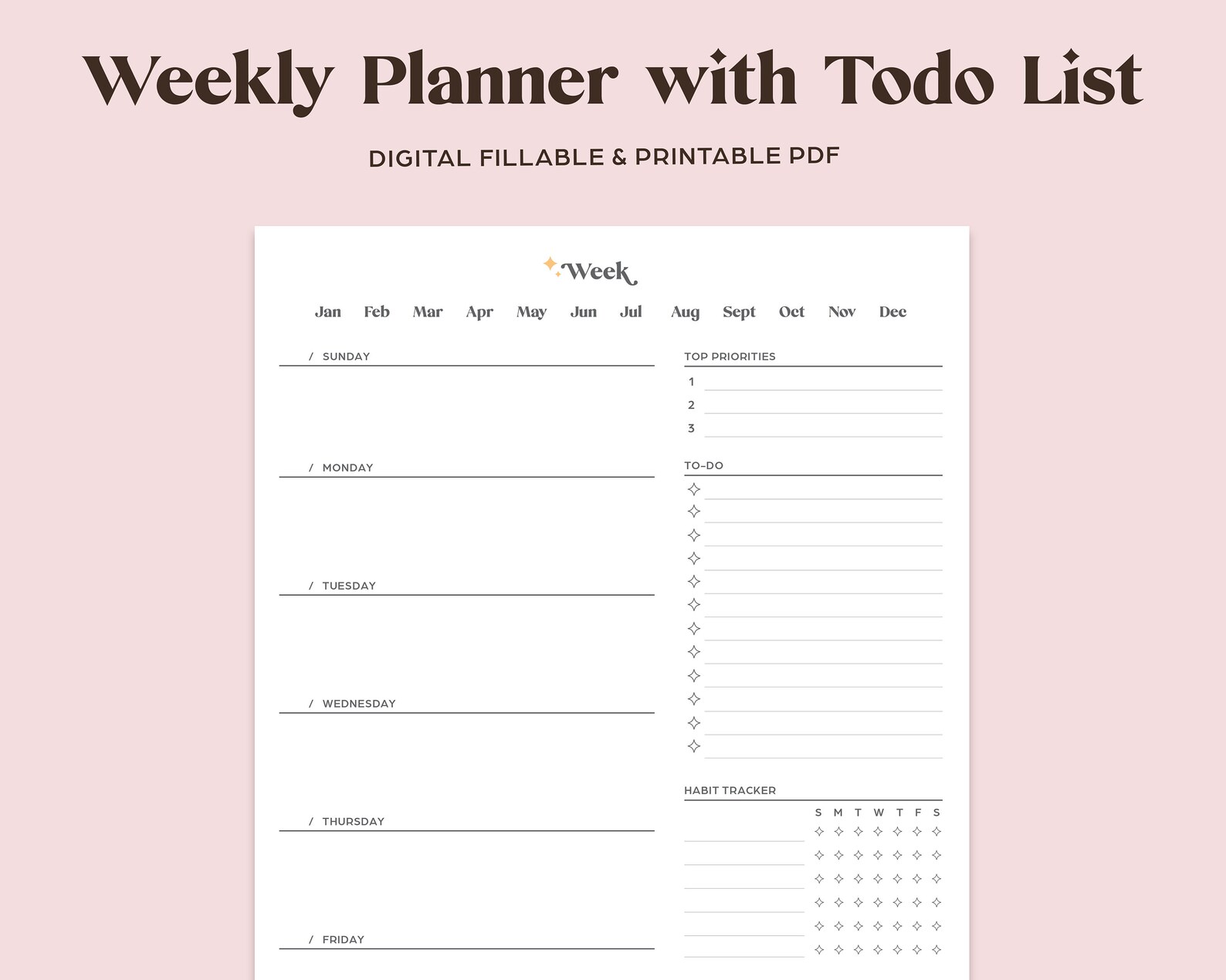 Weekly To-do Planner | Fillable & Printable - Etsy