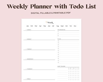 Digital Download Weekly Productivity Planner, Printable 1 Week Calendar ...