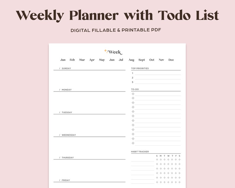 Weekly To-do Planner | Fillable & Printable - Etsy