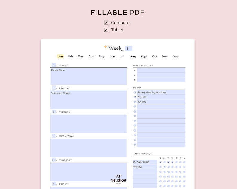 Weekly To-do Planner | Fillable & Printable - Etsy