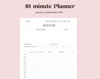 10 Minute Planner Printable Minimalist Time Management Planner ...