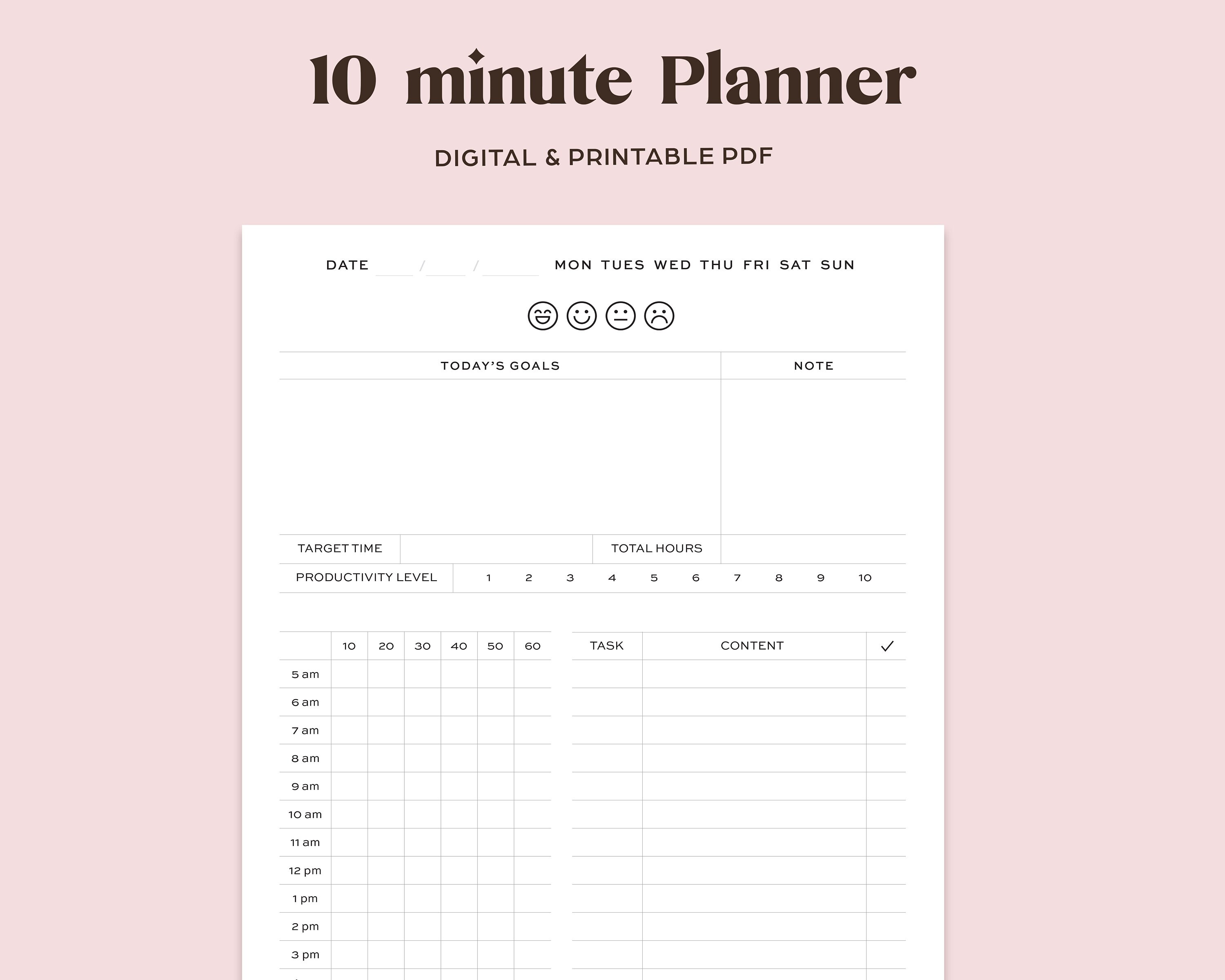10 Minute Daily Planner | Time Management Journal - Etsy Australia