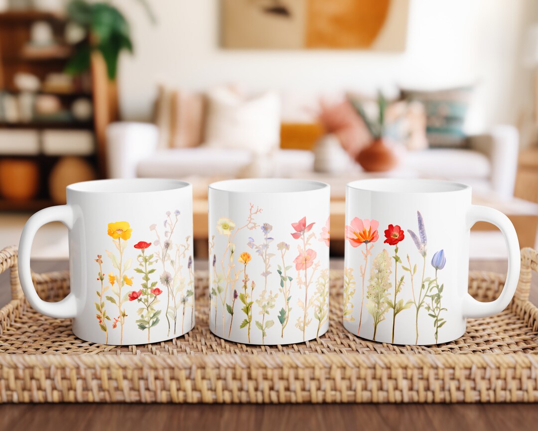 Delicate Dainty Flower Garden, Pressed Watercolor Flowers Mug - Etsy