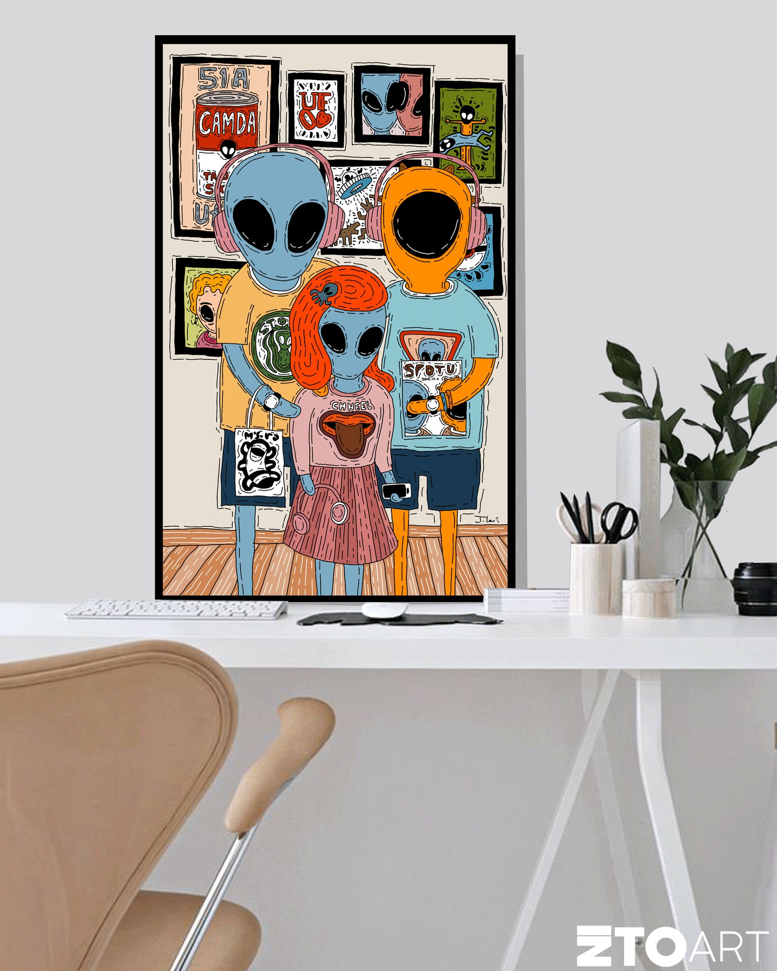 Alien Art Print Digital Download Alien Decor UFO Decor | Etsy