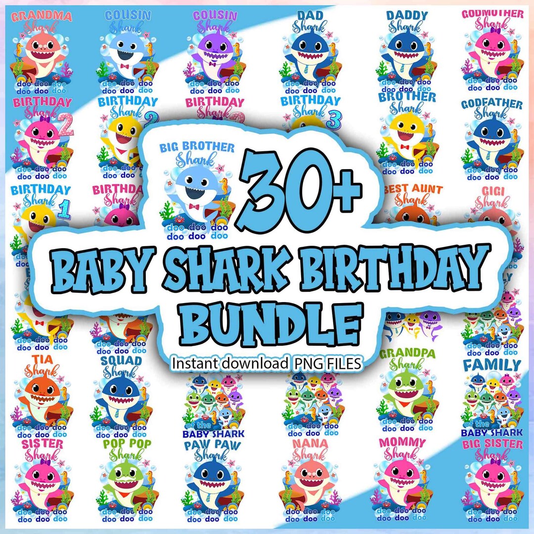 30 Baby Shark Bundle Png, Bundle Layered SVG, Cut Files for Cricut and ...