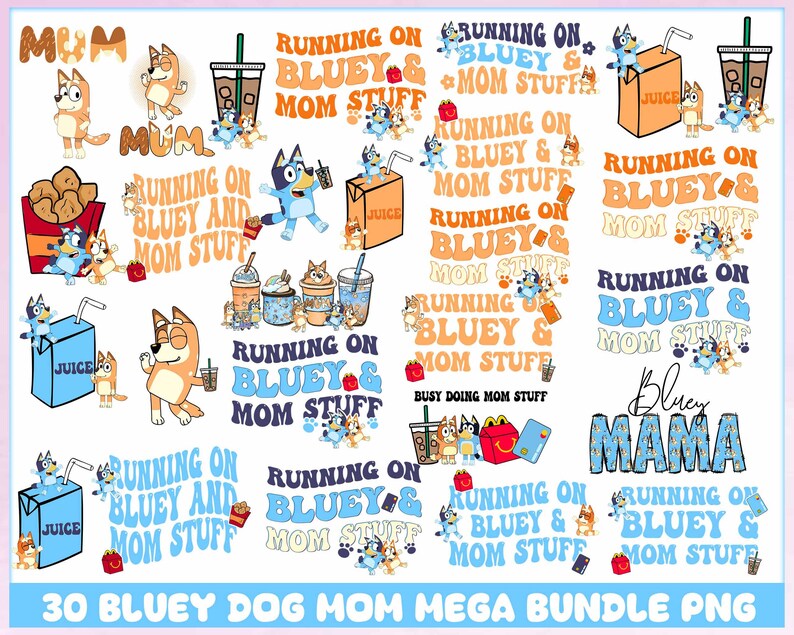 Mega Bluey Dog Bundle Png Blue Dog Family Bundle Bluey Cartoon PNG ...