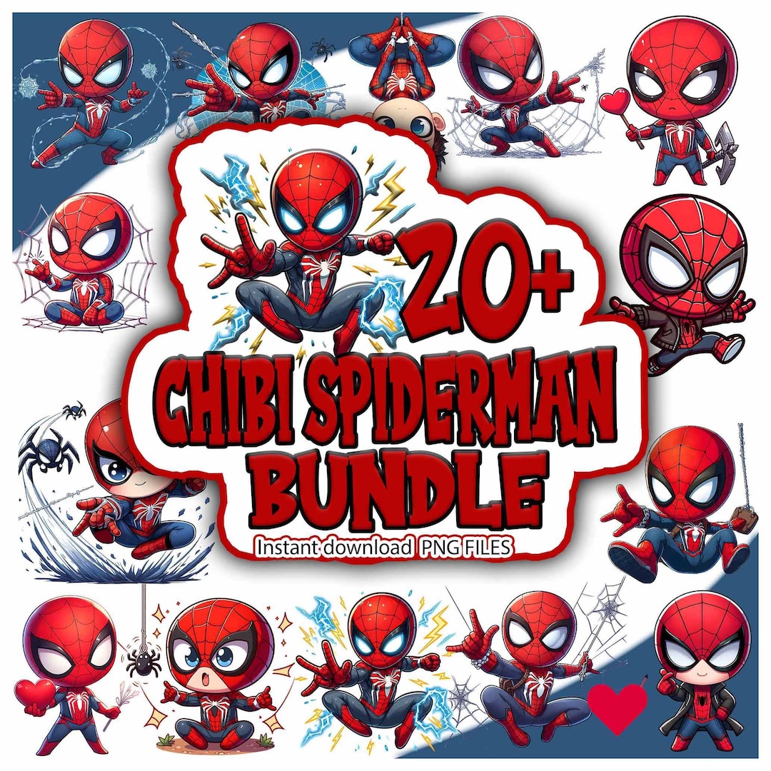 Chibi Spiderman Png Bundle, Spiderman Clipart Set, 8 Pack Png, Instant ...