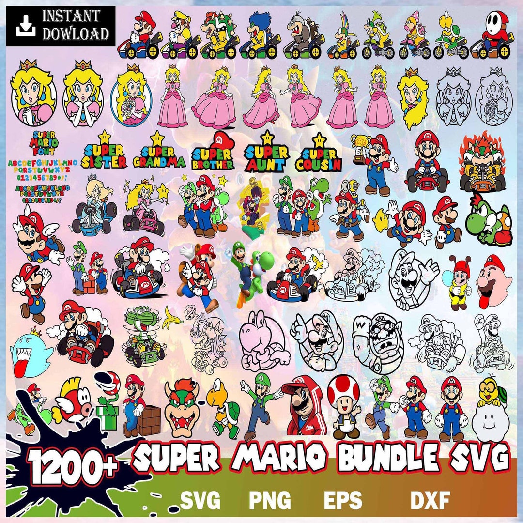 Super Mario Bundle Super Mario PNG and Font, Super Mario, Super Mario ...