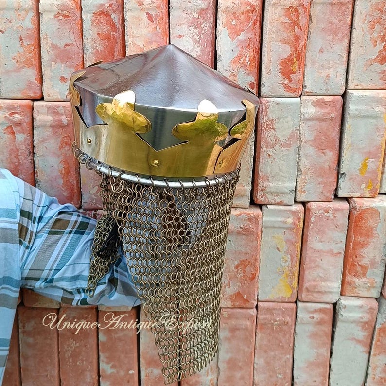 King Arthur Royal Crown Helmet With Chain: Medieval Armor - Etsy