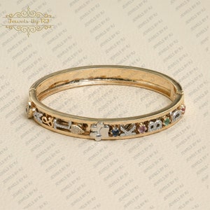 14K Yellow Solid Gold Personalized Bangle With Letters - Etsy