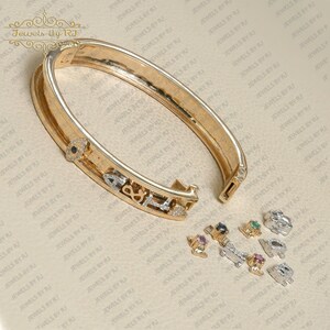 14K Yellow Solid Gold Personalized Bangle With Letters, Numbers, And/or ...