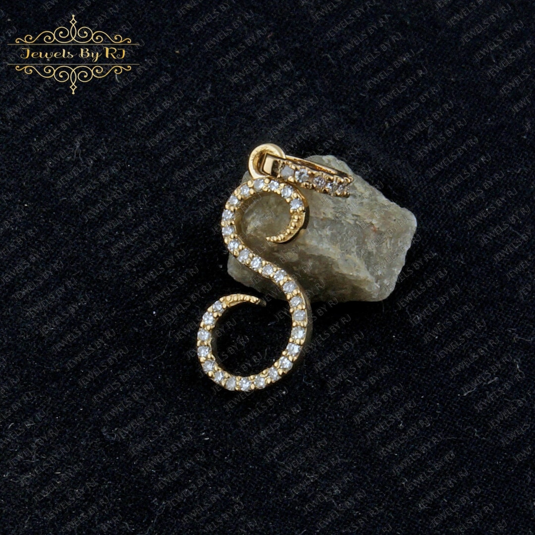 925 Silver & 14K Gold S Initial Pendant, Pave Diamond S Initial Pendant ...