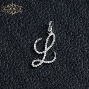 14K Solid White Gold Diamond Initials, Diamond Cursive "l" Initials ...