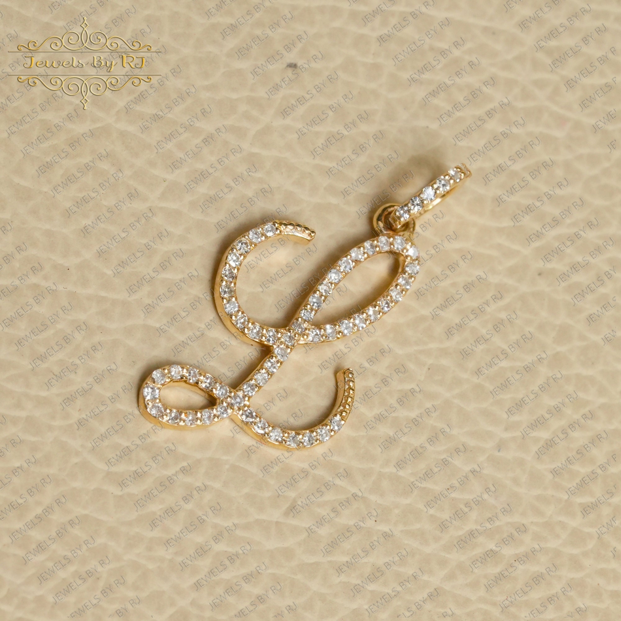 14K Solid Yellow Gold Diamond Initials, Diamond Cursive "l" Initials ...