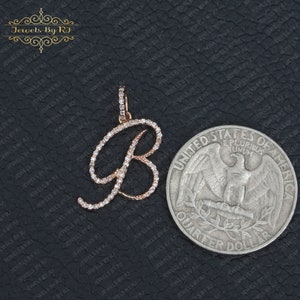 14K Solid Gold White Diamond B Initial, Pave Diamond Gold Pendant ...