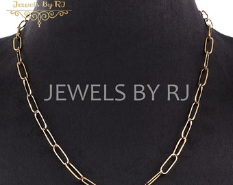 14k Solid Gold Paperclip Chain Necklace, 14k Gold Paperclip Chain ...